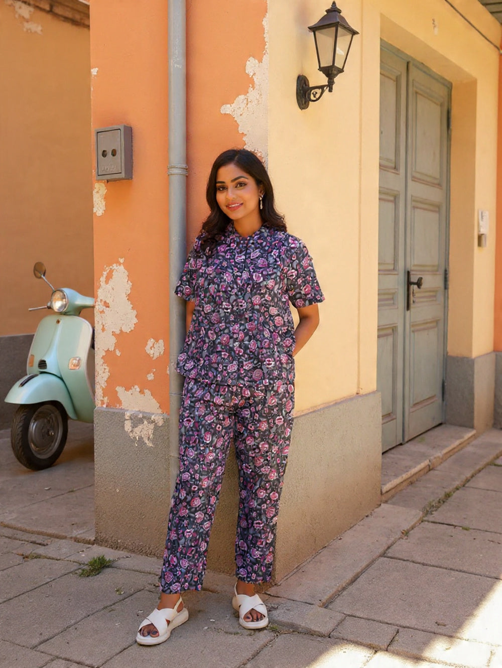 Rosy Night Bloom Co-ord Set – Elegant & Cozy Wear | Yellow Bloom